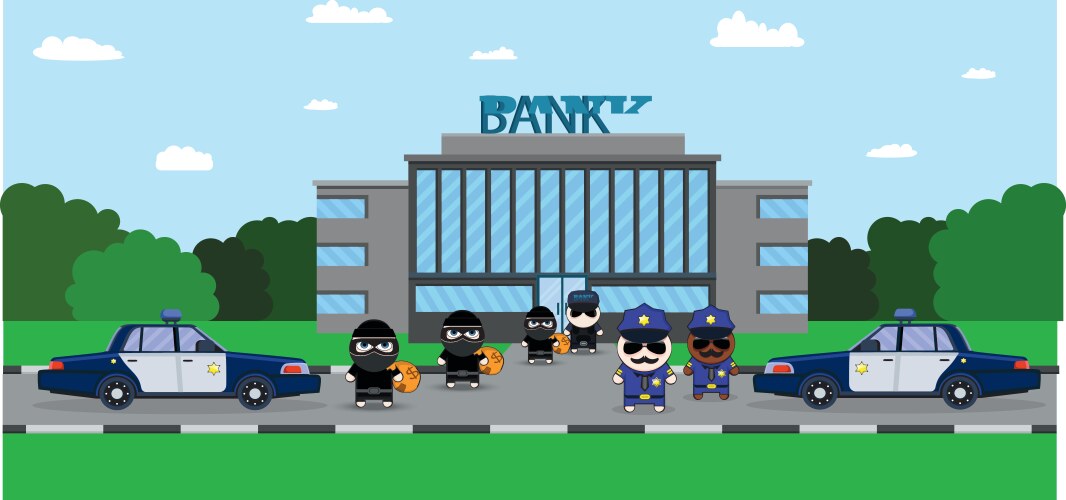 Cartoon policeman chasing a thief Royalty Free Vector Image