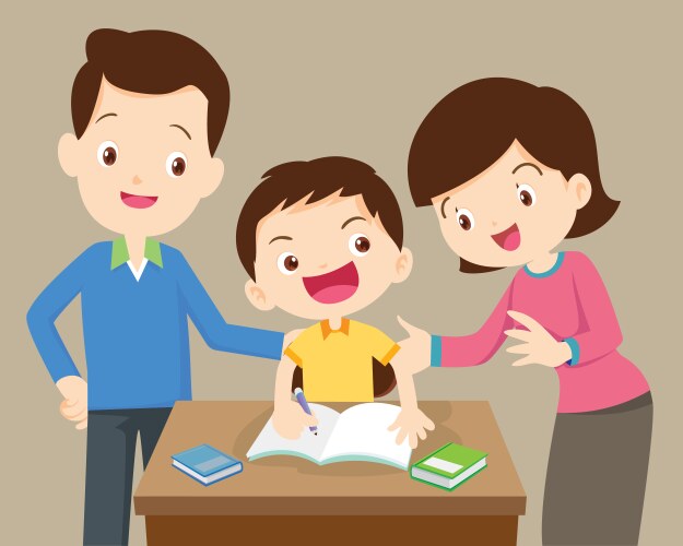 Stressed boy doing hard homework Royalty Free Vector Image