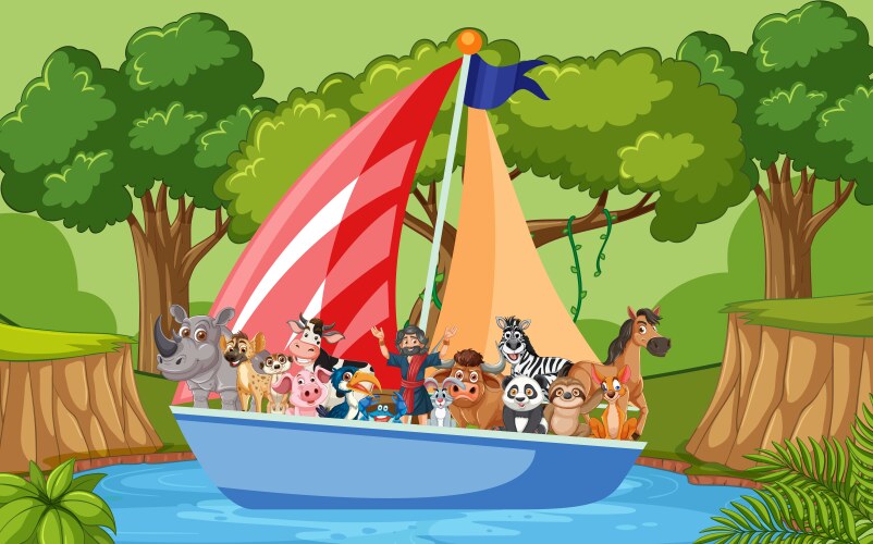 Group of animals sailing together on a boat Vector Image