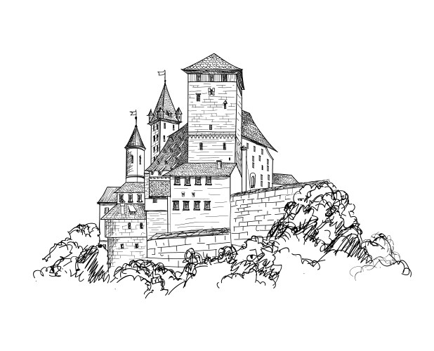 Medieval castle engraving Royalty Free Vector Image