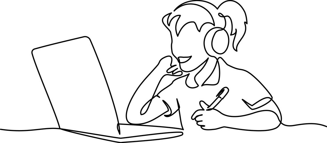 Continuous one line drawing happy girl running Vector Image