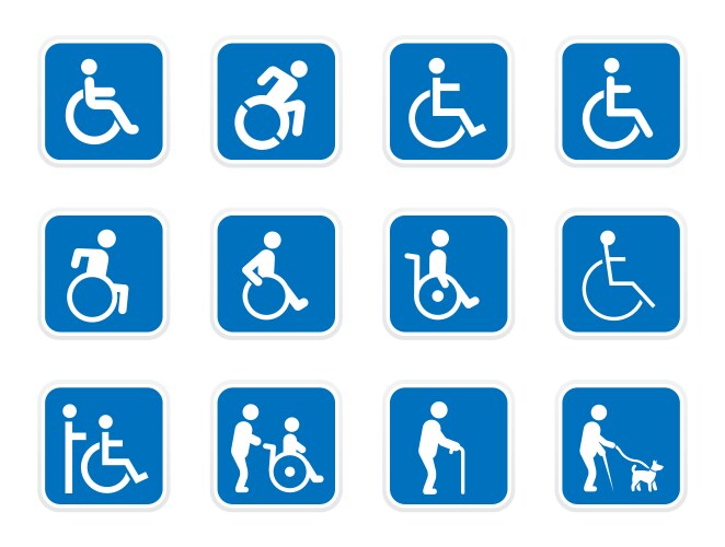 Handicap labels and signs disabled people icons Vector Image