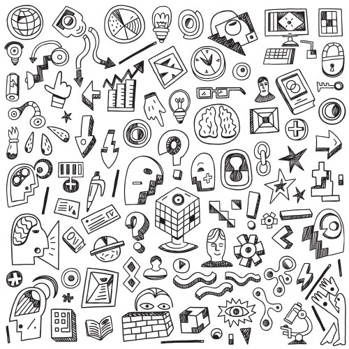 Psychology thinking doodles background Royalty Free Vector