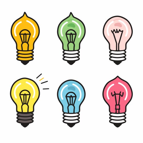 Collection various light bulbs cartoon style Vector Image