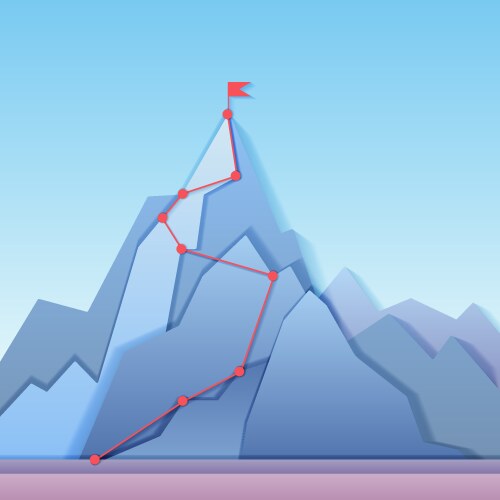 Mountain climbing route to peak business progress Vector Image