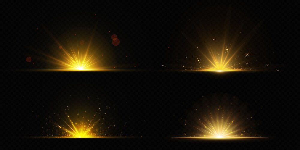 Light effects of glow gold shine rays sun beams Vector Image