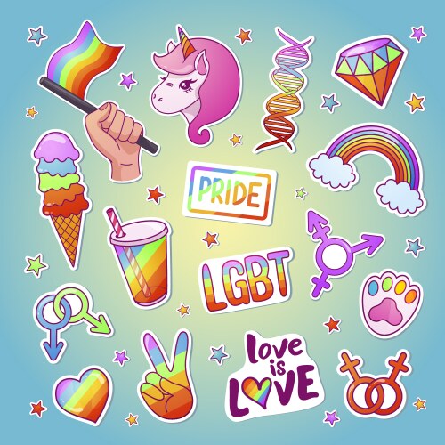 Lgbtq pride badges gay symbols stickers design Vector Image