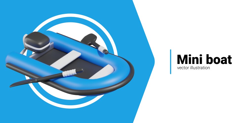 Inflatable blue boat with motor and oars detailed Vector Image