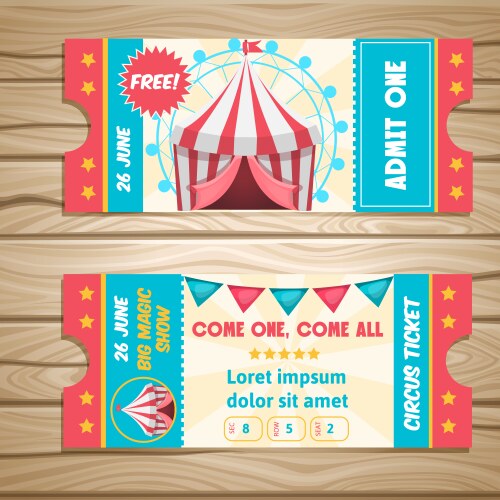 Circus tickets template Royalty Free Vector Image