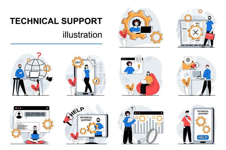 Technical support system with software Royalty Free Vector