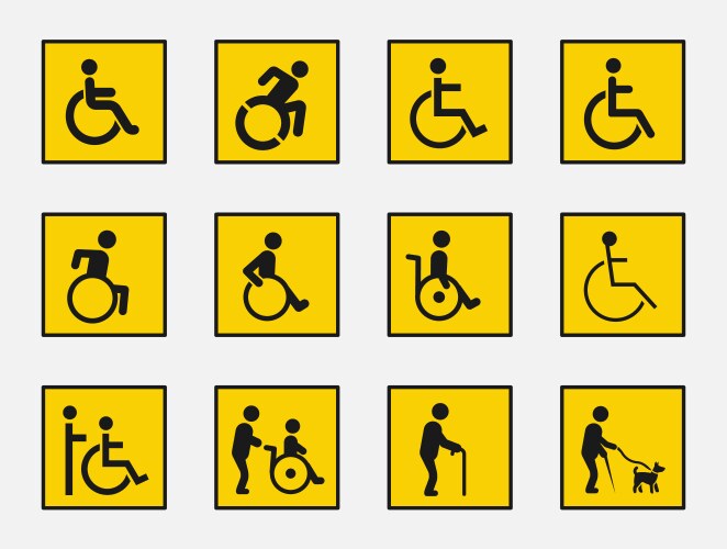 Handicap labels and signs disabled people icons Vector Image