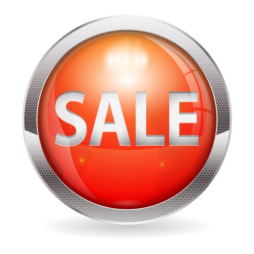 Red button with chrome frame round glass shiny 3d Vector Image