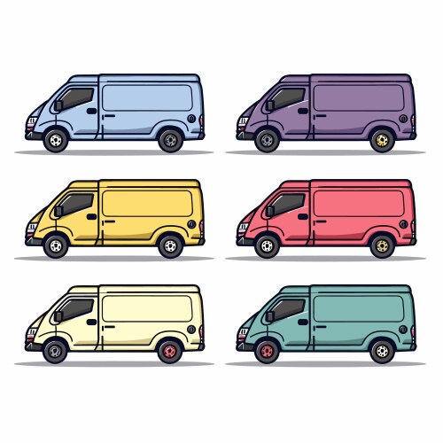 Six delivery vans side view various colors Vector Image
