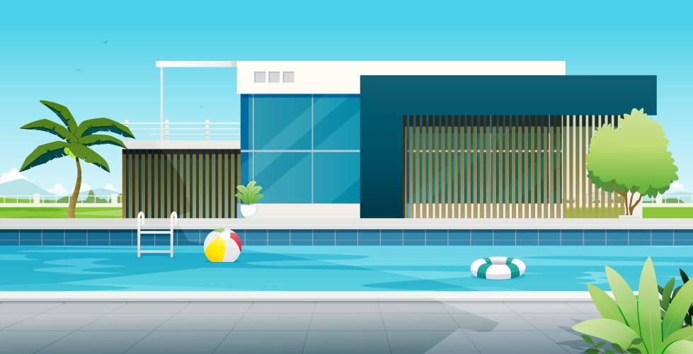 House and swimming pool at night Royalty Free Vector Image