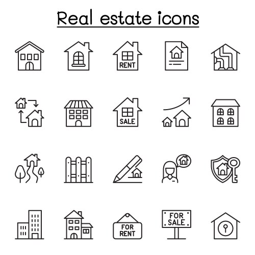 Building color line icon set Royalty Free Vector Image