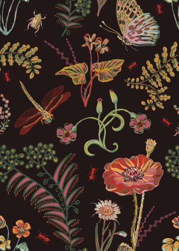 Floral seamless pattern beautiful dark background Vector Image