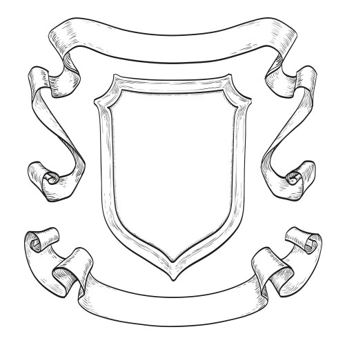 Shield with ribbon emblem outline empty Royalty Free Vector