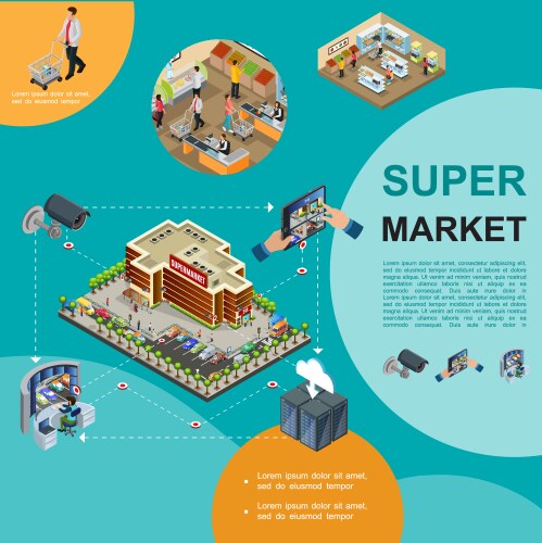 Supermarket isometric flowchart Royalty Free Vector Image