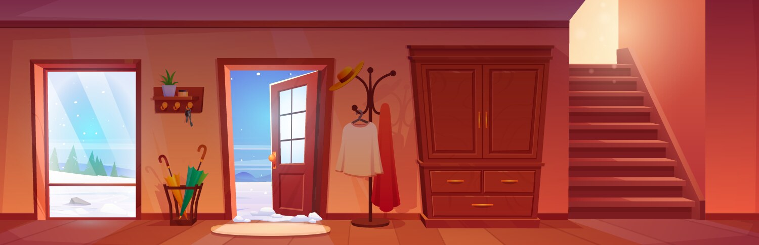Cartoon house hallway interior design Royalty Free Vector