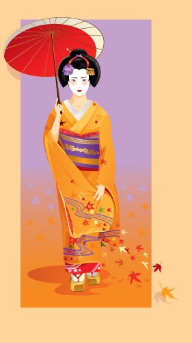 Japanese geisha character hold tea Royalty Free Vector Image