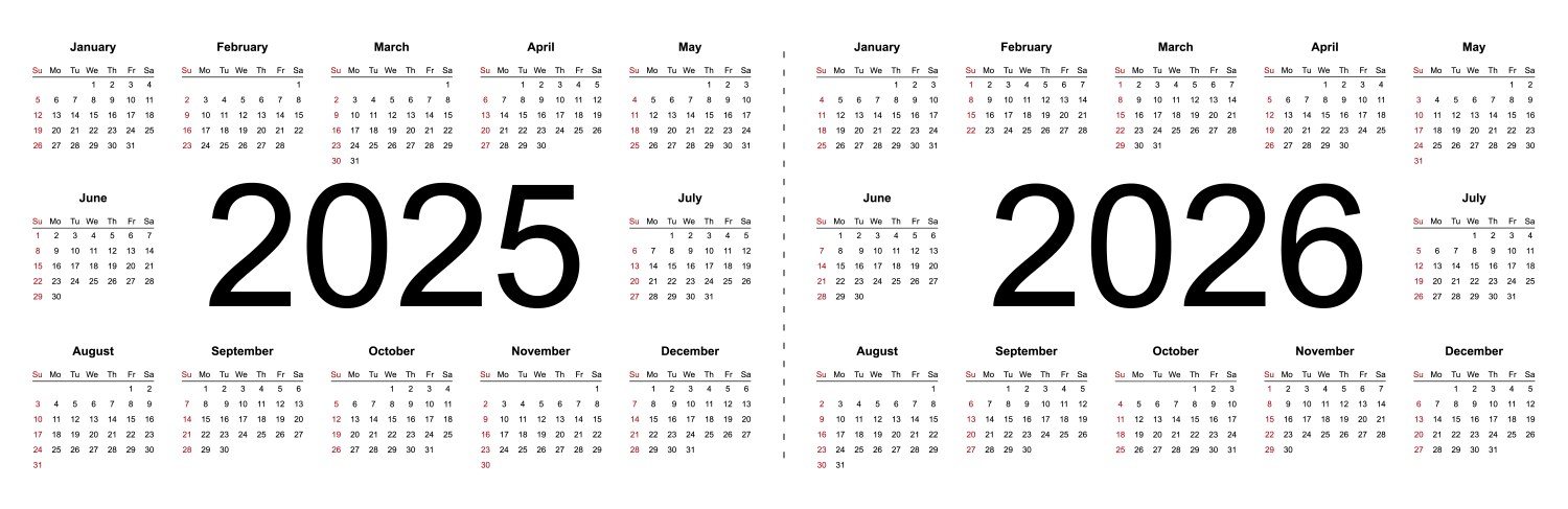 Calendar 2025 2026 week starts from sunday Vector Image