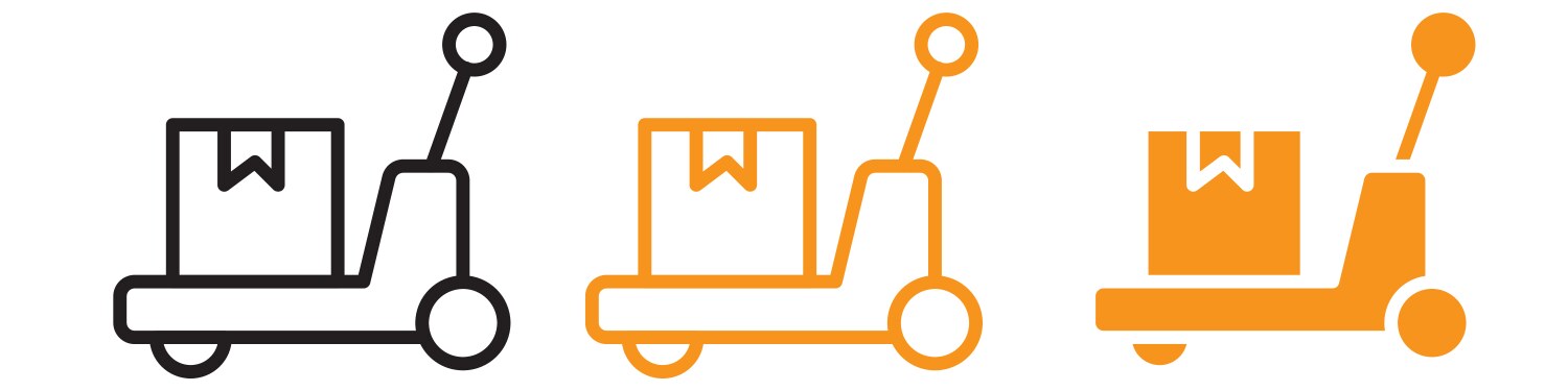 Hand pallet jack icon black and white outline sign