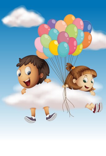 Happy kids playing superhero with sky scenery Vector Image