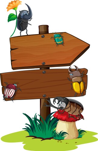 Insect with wooden frame board banner Royalty Free Vector