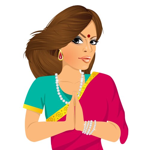 Desi indian lady namaste traditional colorful Vector Image