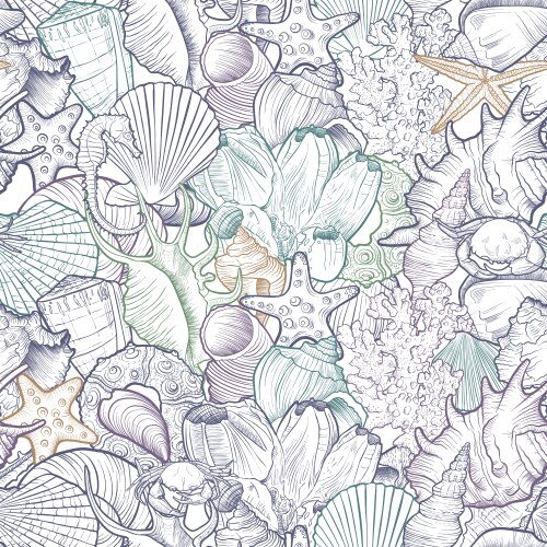 Seamless pattern with seashells Royalty Free Vector Image