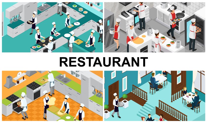 Isometric restaurant people cooking template Vector Image