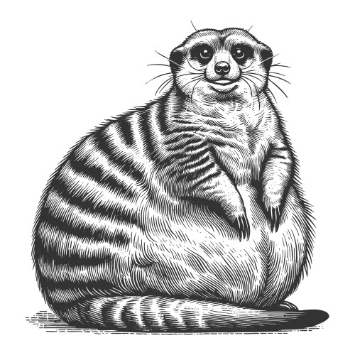 Plump meerkat engraving sketch Royalty Free Vector Image