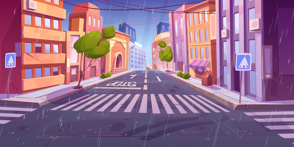 Cartoon city street intersection Royalty Free Vector Image