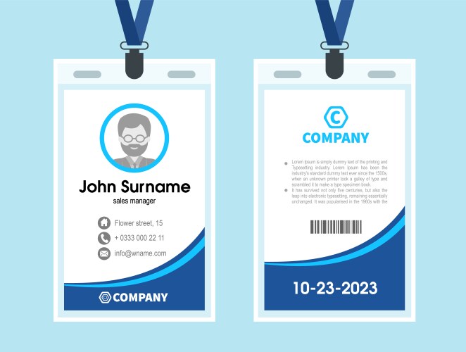 Blue graphic employee id card template Royalty Free Vector