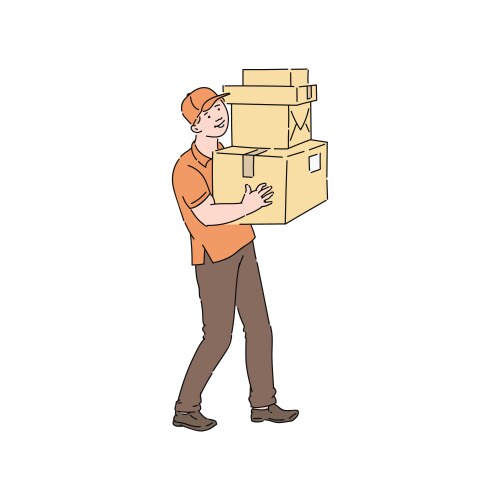 Delivery man cartoon character in cap with parcel Vector Image