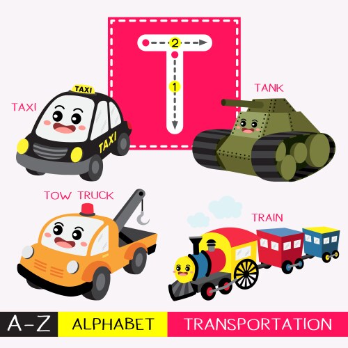 Letter t tracing yellow truck Royalty Free Vector Image