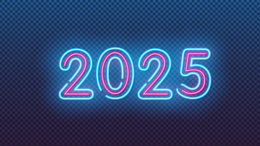 Neon numbers 2025 on a transparent background Vector Image