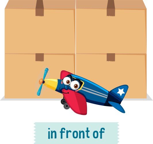 Preposition wordcard with airplane flying Vector Image