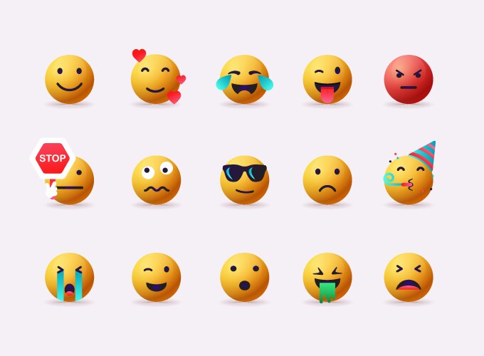 Funny cute flat style emoji emoticon icon set Vector Image
