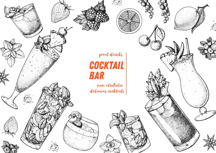 Hand drawn drinks and alcoholic cocktails big set Vector Image