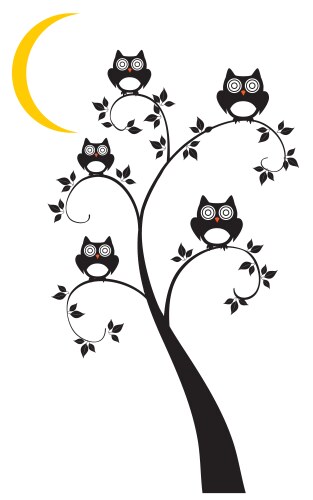 Tree silhouette with bird flying Royalty Free Vector Image