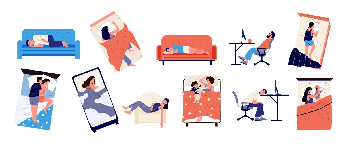 Sleep and wake up in bedroom lazy sleeping happy Vector Image