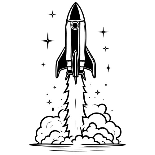 Cartoon rocket drawing outline line Royalty Free Vector