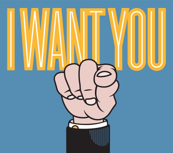 We want you poster Royalty Free Vector Image - VectorStock