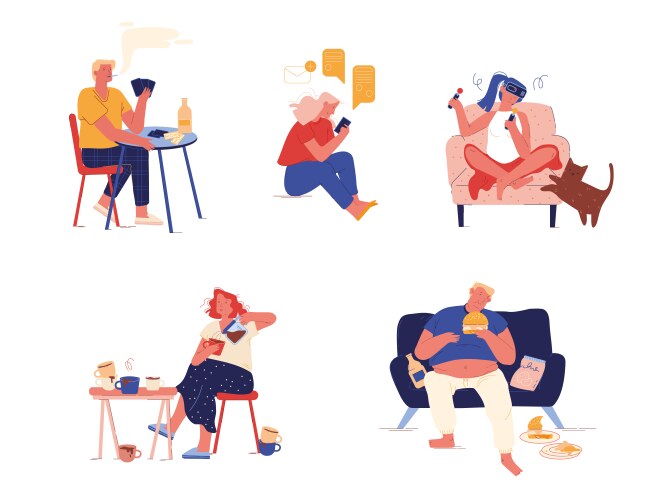 Bad habits poster with people who do wrong set Vector Image
