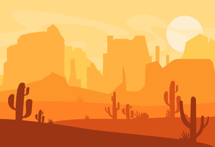 Cactuse and mountains silhouettes desert Vector Image
