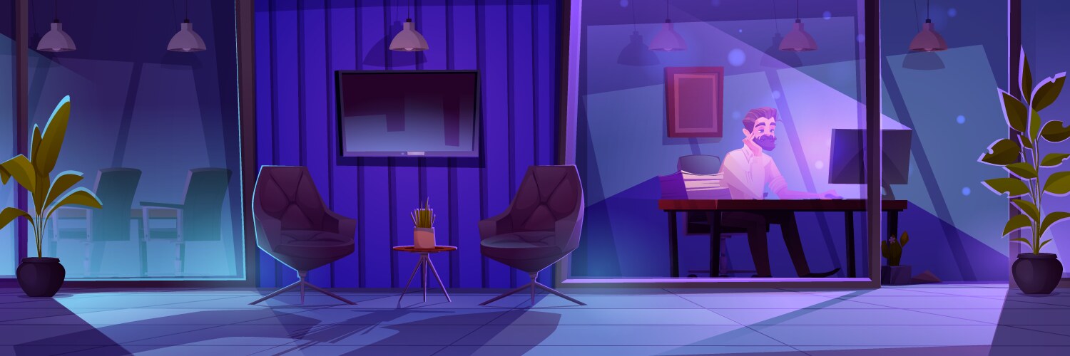 Man work late until night in office Royalty Free Vector