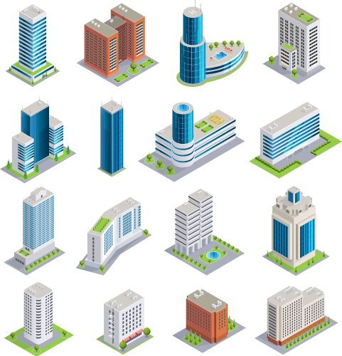 Isometric 3d buildings and city skyscrapers Vector Image