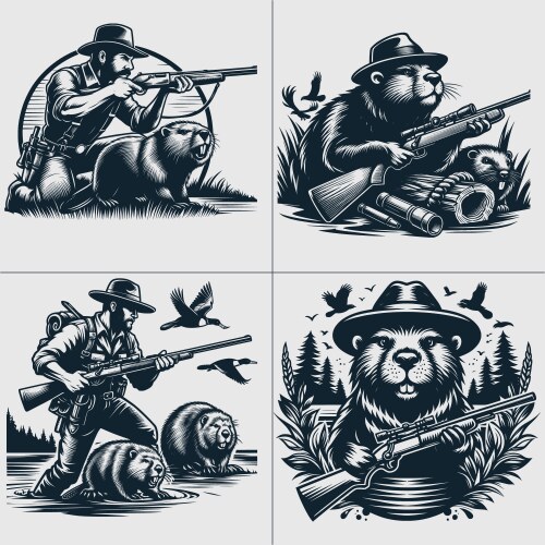 Beaver hunting wild bear Royalty Free Vector Image