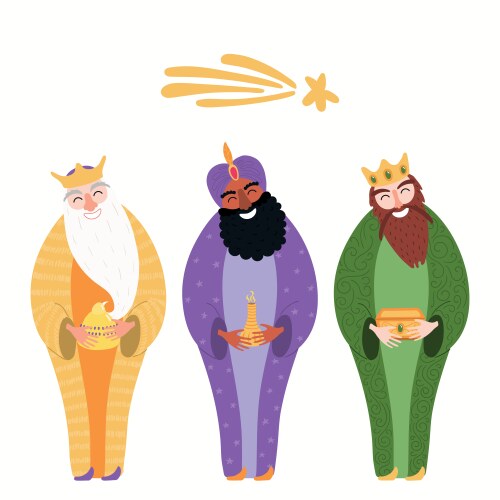 Three kings wearing crown and robe Royalty Free Vector Image